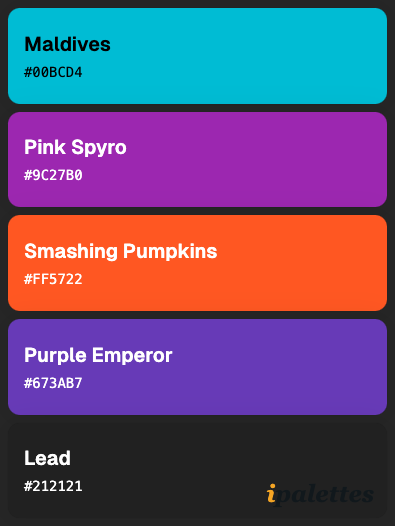 Cyberpunk Color Palette and colors #00BCD4 #9C27B0 #FF5722 #673AB7 ...