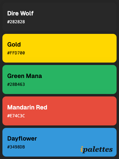 Squid game Color Palette and colors #282828 #FFD700 #28B463 #E74C3C ...