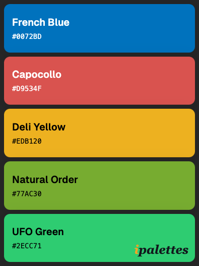 Matlab Color Palette and colors #0072bd #d9534f #edb120 #77ac30 #2ecc71 ...